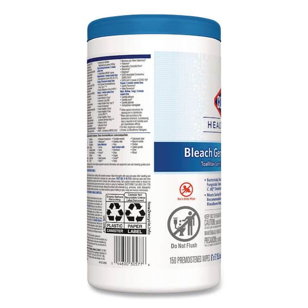 Clorox Healthcare Bleach Germicidal Disinfecting Wipes, 6 in. x 5in ...