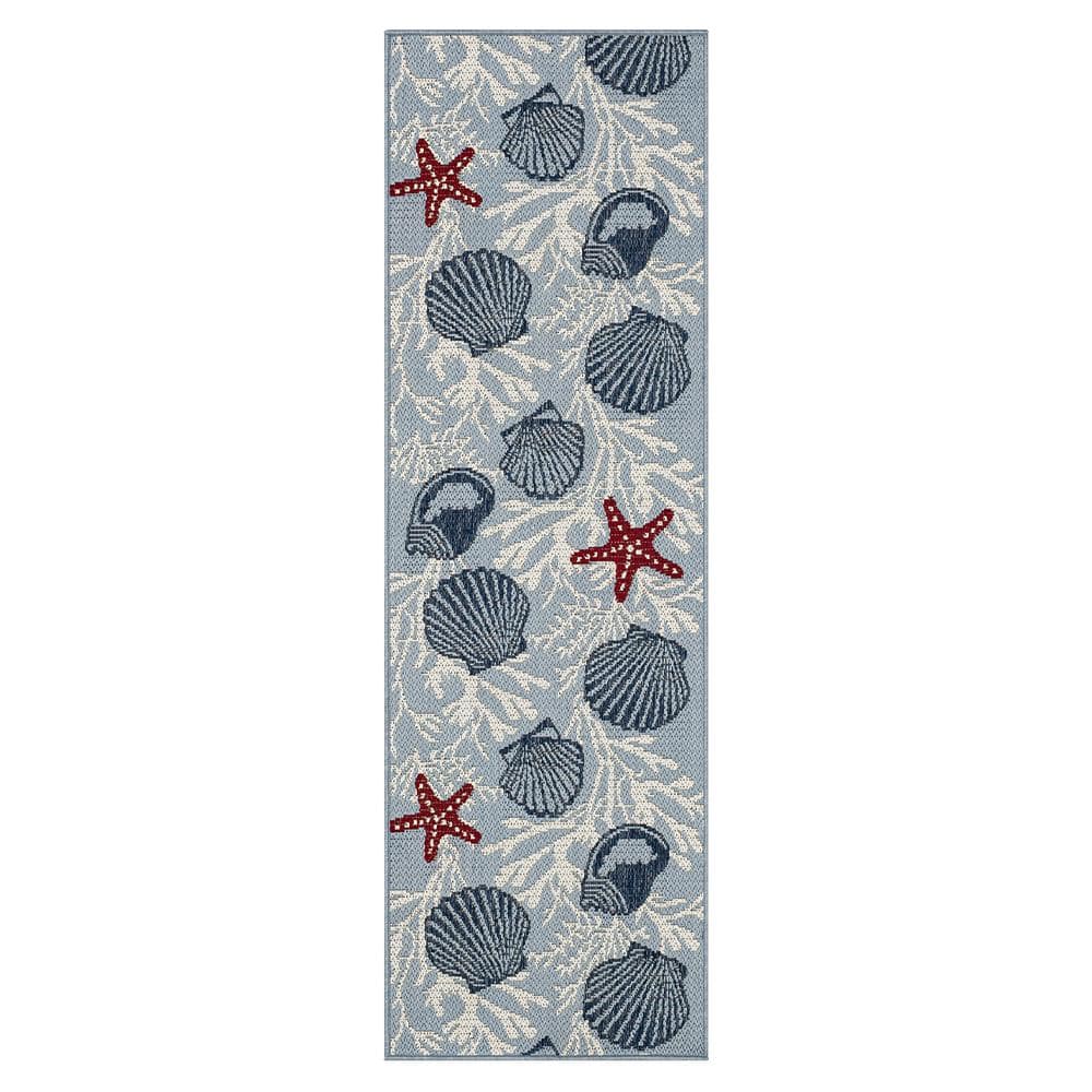 Hampton Bay Poolside Sea 2 ft. x 7 ft. Indoor/Outdoor Runner Area Rug ...