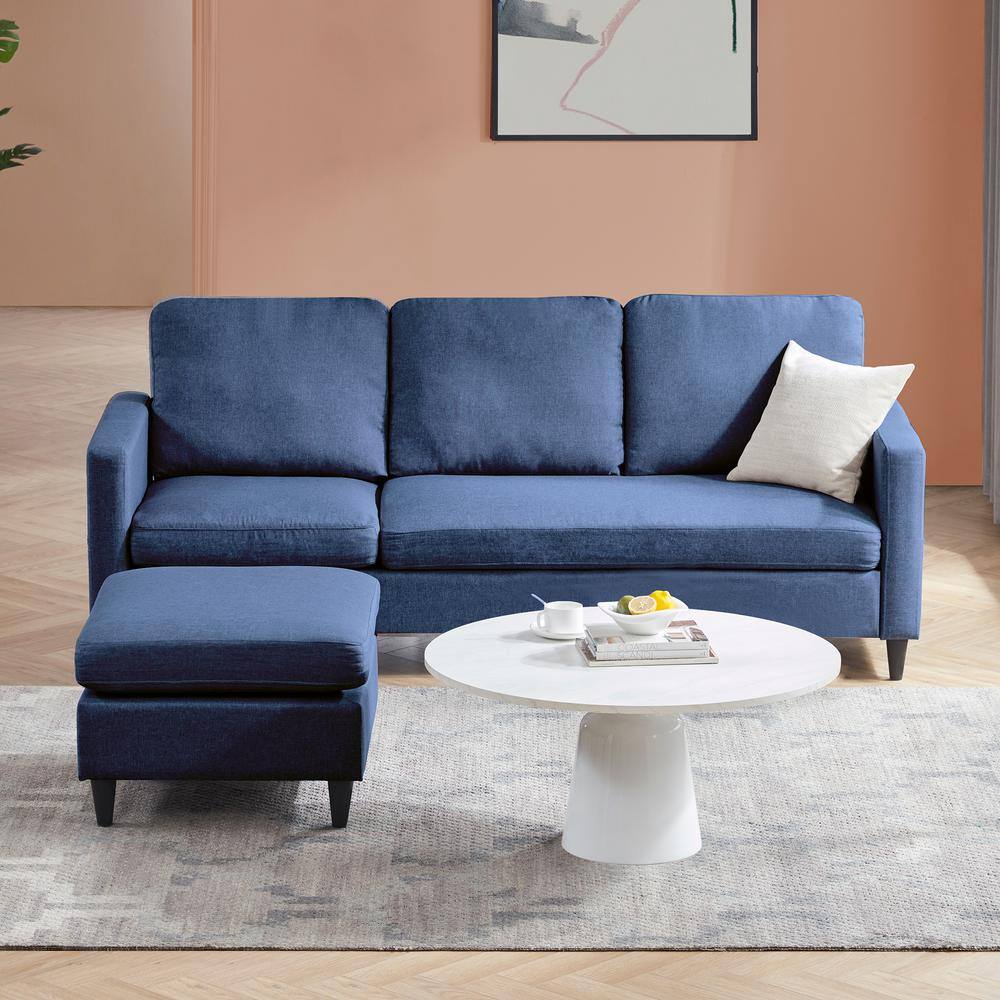 Qualler Vernita 82.6 in. Width Blue Fabric 3-Seats Reversible Sectional ...