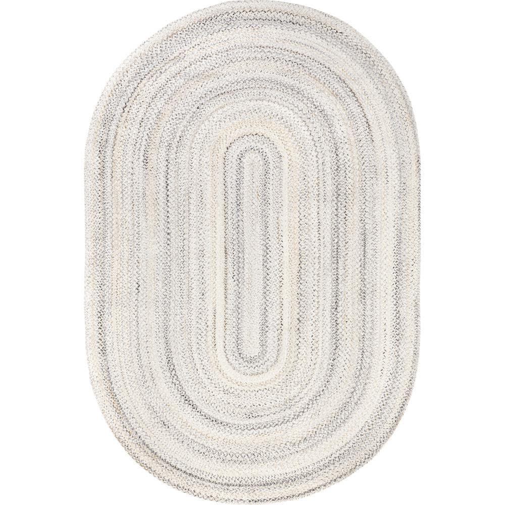 nuLOOM Beige 5 ft. x 8 ft. Kyla Handmade Braided Farmhouse Round Area ...