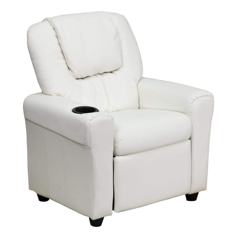 Flash Furniture Contemporary White Vinyl Kids Recliner with Cup Holder and Headrest DGULTKIDWHITE The Home Depot