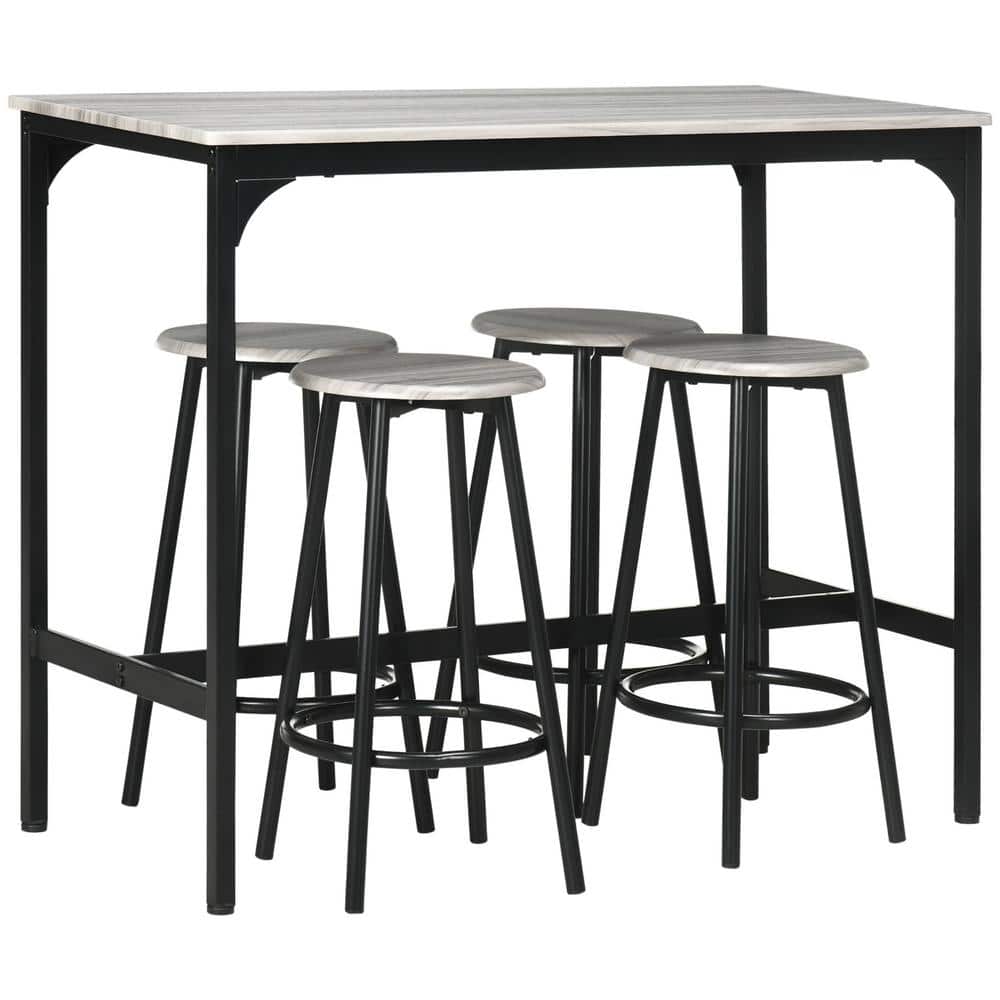 Tileon Gray 5-Piece Counter Height Bar Table Set, Rustic Dining Table ...