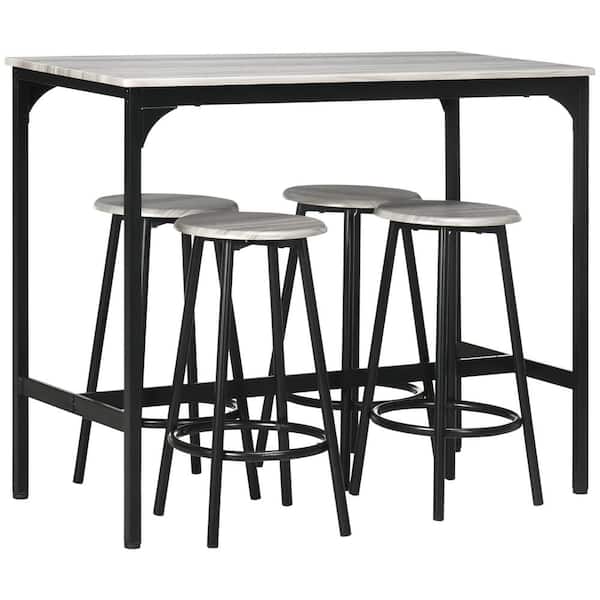 Tileon Gray 5-Piece Counter Height Bar Table Set, Rustic Dining Table ...