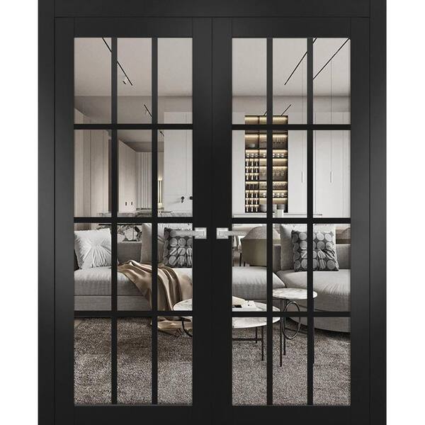 Sartodoors 60 in. x 80 in. 2 Panel Black Matte Finished Solid Wood ...