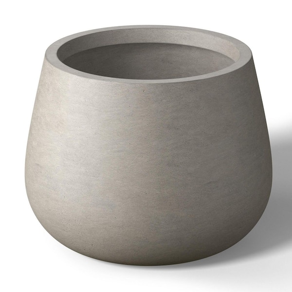 Sapcrete 11.5 in. Medium Light Gray(Enhanced Core) Concrete Round Planter / Pot with Drainage ...