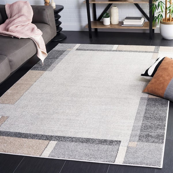 SAFAVIEH Phoenix 5 ft. x 8 ft. Light Gray/Beige Charcoal Geometric ...