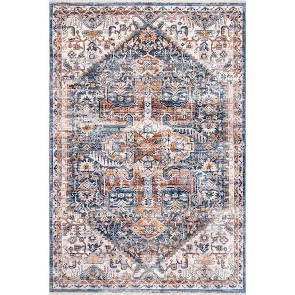 nuLOOM 3 ft. x 5 ft. Blue Hannah Distressed Traditional Medallion ...