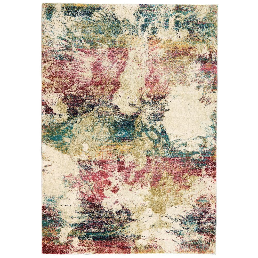 Nourison Fusion Cream/Multicolor 5 ft. x 7 ft. Abstract Modern Area Rug ...