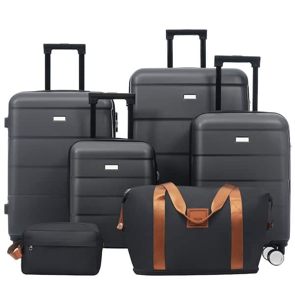Merax 6 Piece Charcoal ABS Hardshell Spinner 16,20,24,28 Luggage Set ...