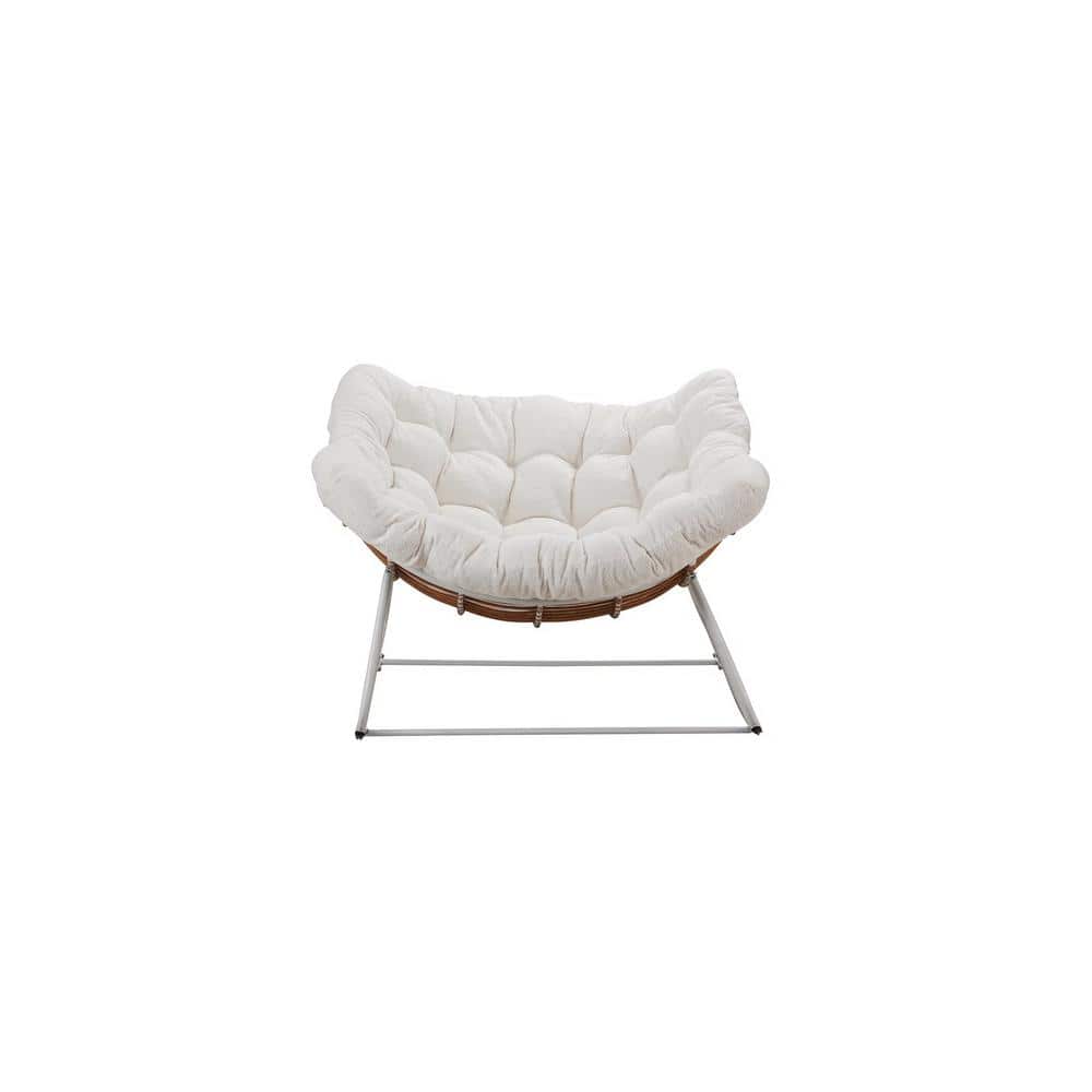 White Wicker Outdoor Rocking Chair with White Cushions for Living Room ...