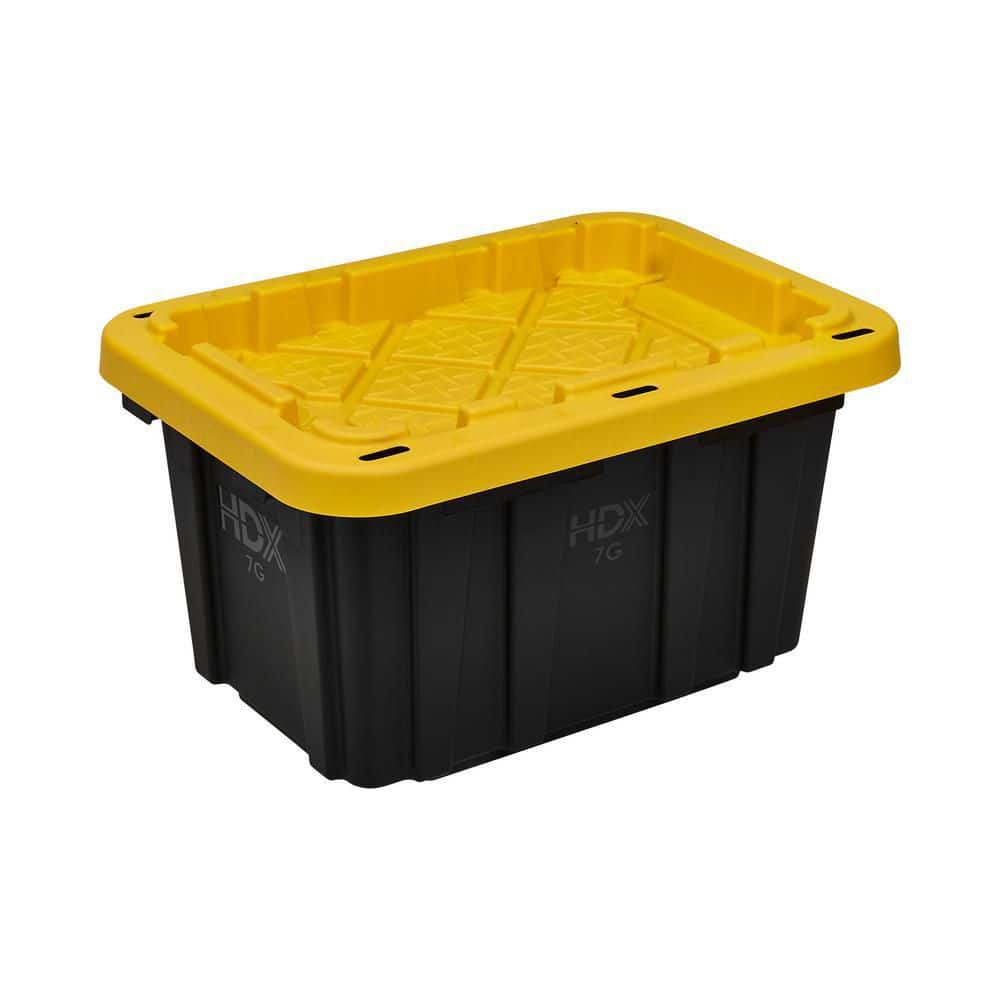 HDX 7 Gal. Tough Storage Tote in Black with Yellow Lid 999-7G-HDX - The ...