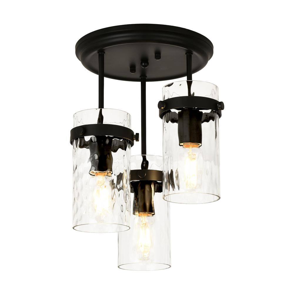 Henveton Essel 9.84 in. 3-Light Black Modern Semi-Flush Mount With ...