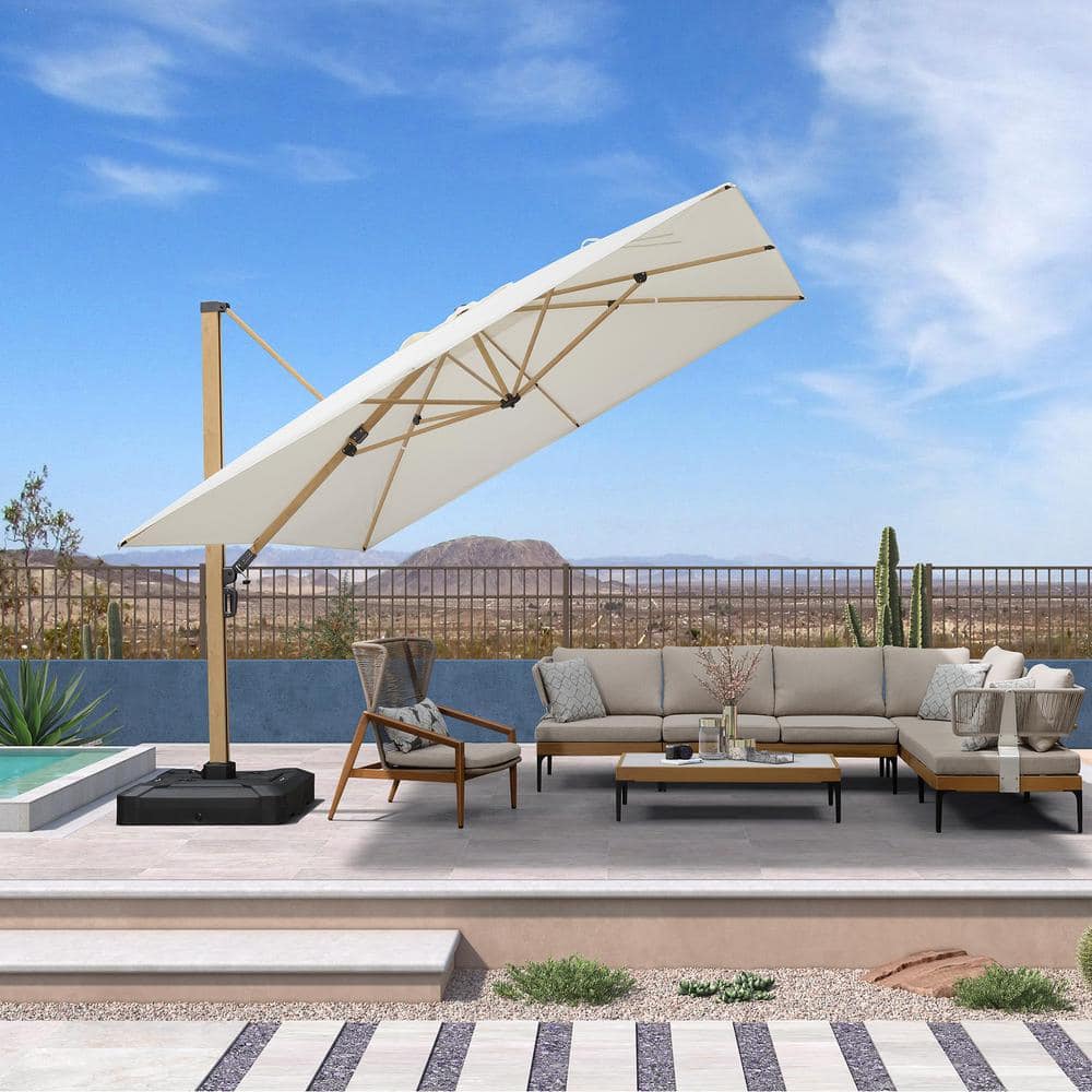 PURPLE LEAF 10 ft. Square Outdoor Cantilever Patio Umbrella Teak ...
