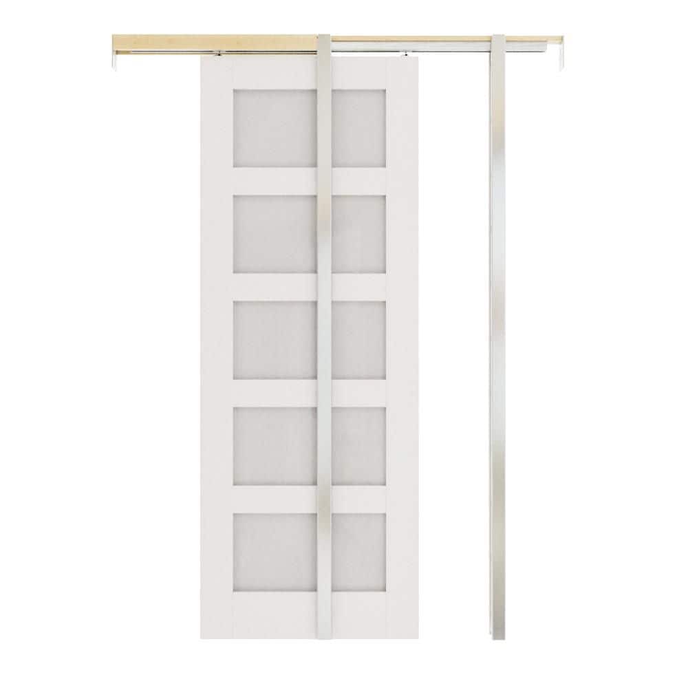 ARK DESIGN 28 in. x 80 in. 5-Lite Frosted Glass White Primed Wood ...