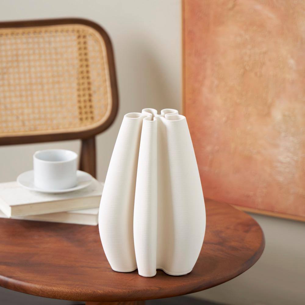 Litton Lane White Ribbed Dimensional Concaved Ceramic Abstract ...