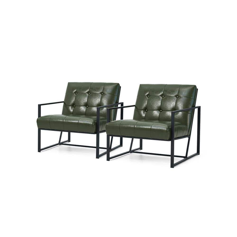 Glitzhome Set of 2 Mid-Century Modern Hunter Green Leatherette Button ...