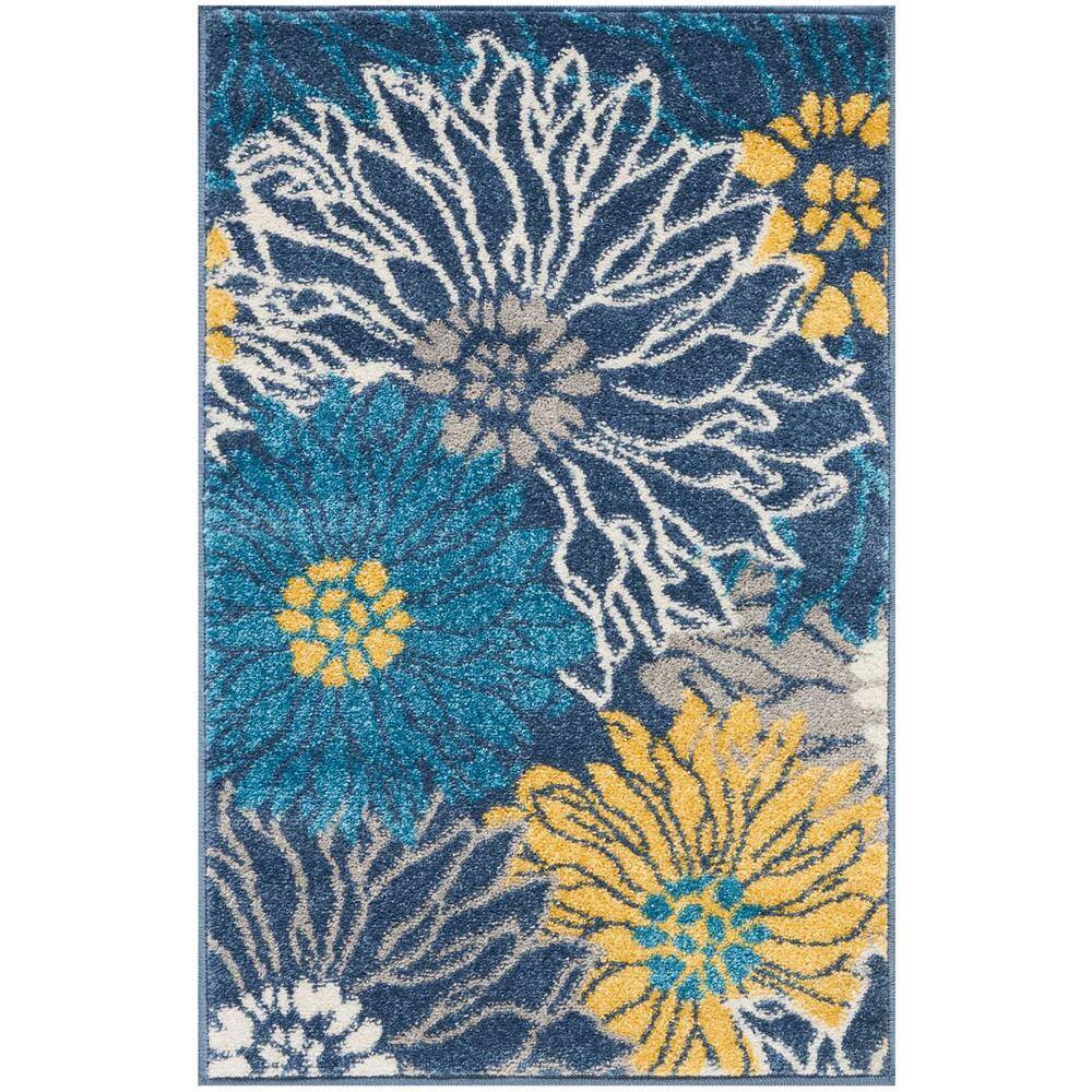 Nourison Passion Blue doormat 2 ft. x 3 ft. Floral Contemporary Kitchen ...
