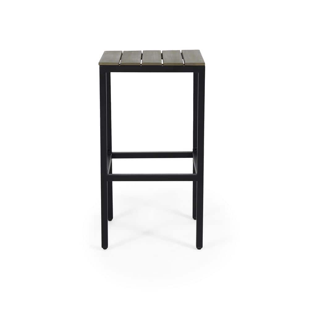 Green and Black Patio Chic Acacia Wood Outdoor Metal Framed Bar Stools ...