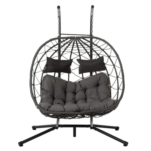 Dracelo 2-Person Rattan Egg Chair with Stand, Indoor and Outdoor Swing ...