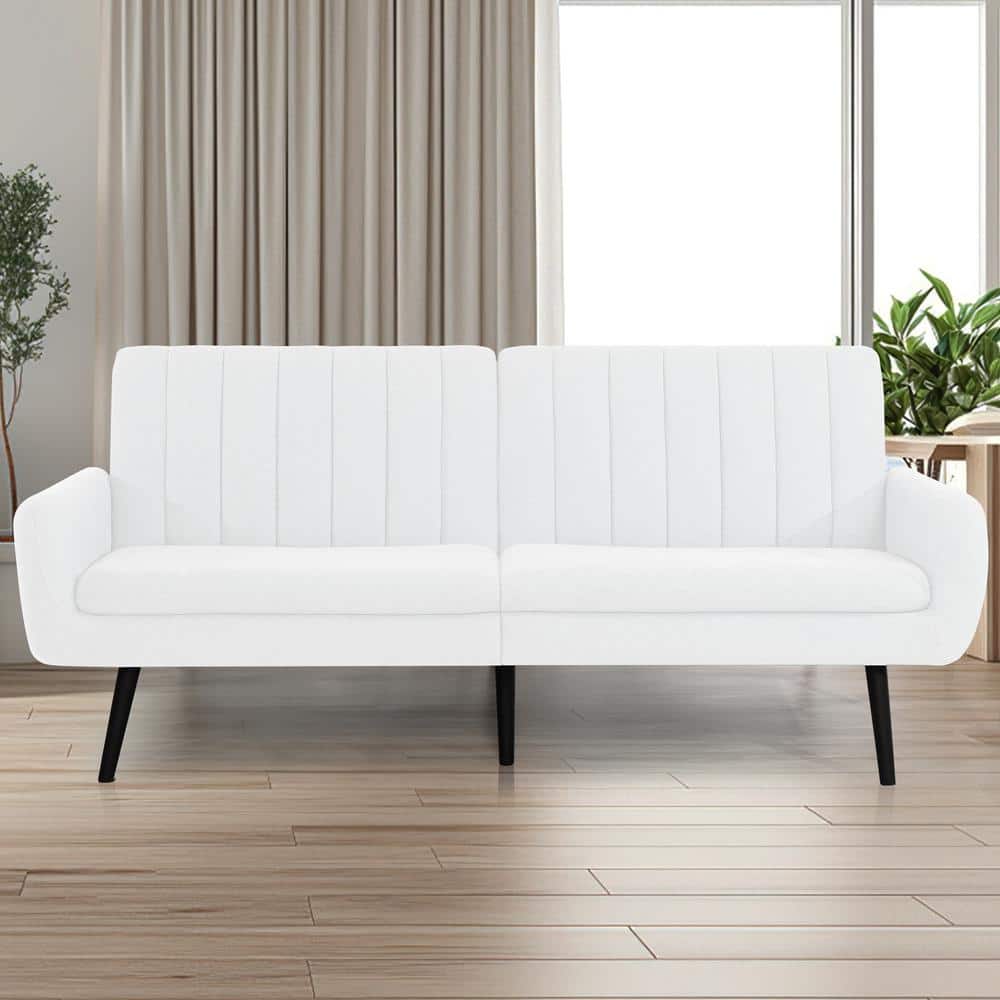 MAYKOOSH White Modern Futon Sofa Bed, Convertible Sofa Futon, Split ...