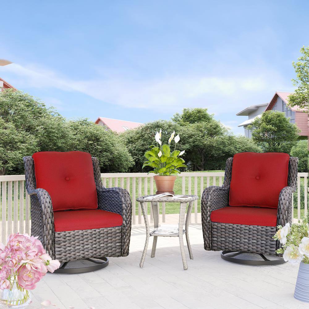 JOYSIDE 3-Piece Wicker Patio Conversation Set with Red Cushions All ...