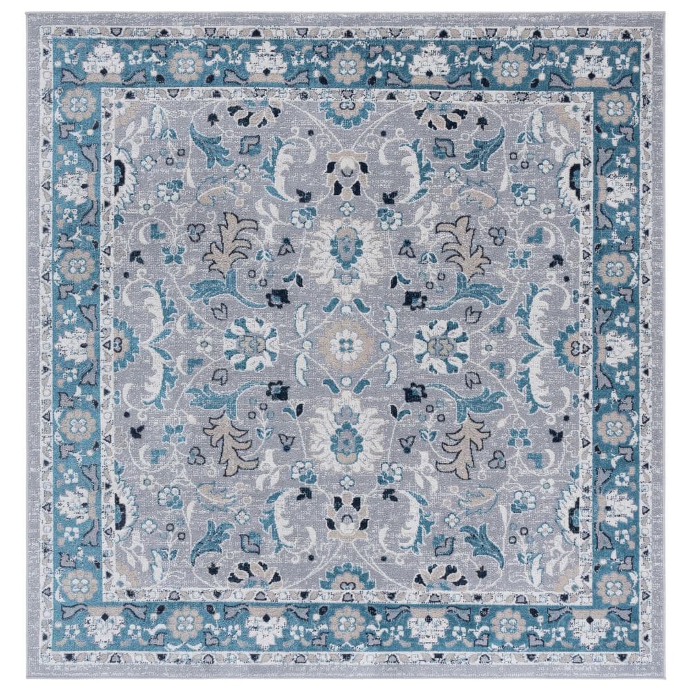 SAFAVIEH Bayside 7 ft. x 7 ft. Blue/Gray Traditional Floral Square Area ...