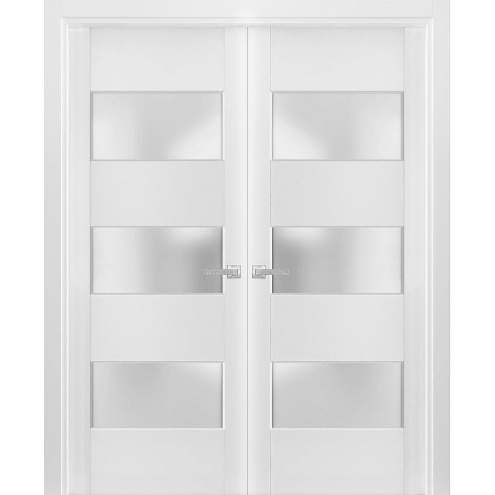 Sartodoors 48 in. x 84 in. 2 Panel White Finished Solid Wood Sliding ...