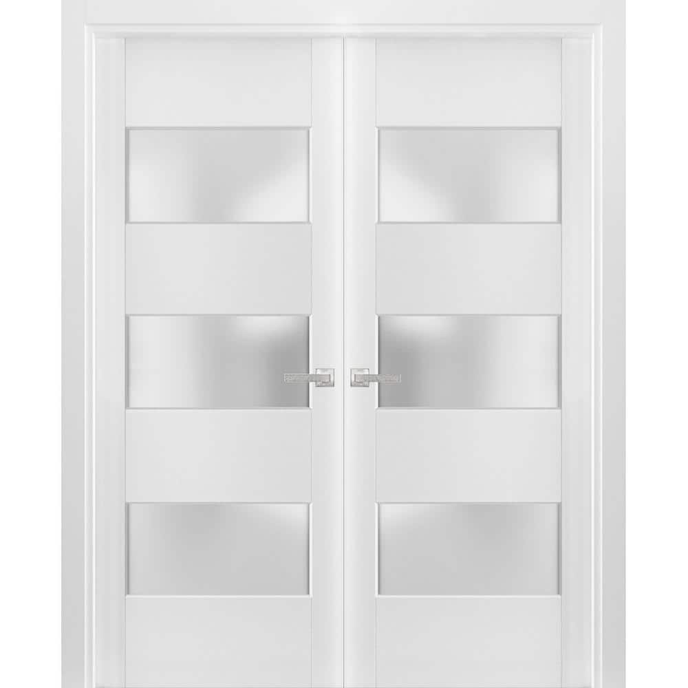 Sartodoors 84 in. x 96 in. 2 Panel White Finished Solid Wood Sliding ...