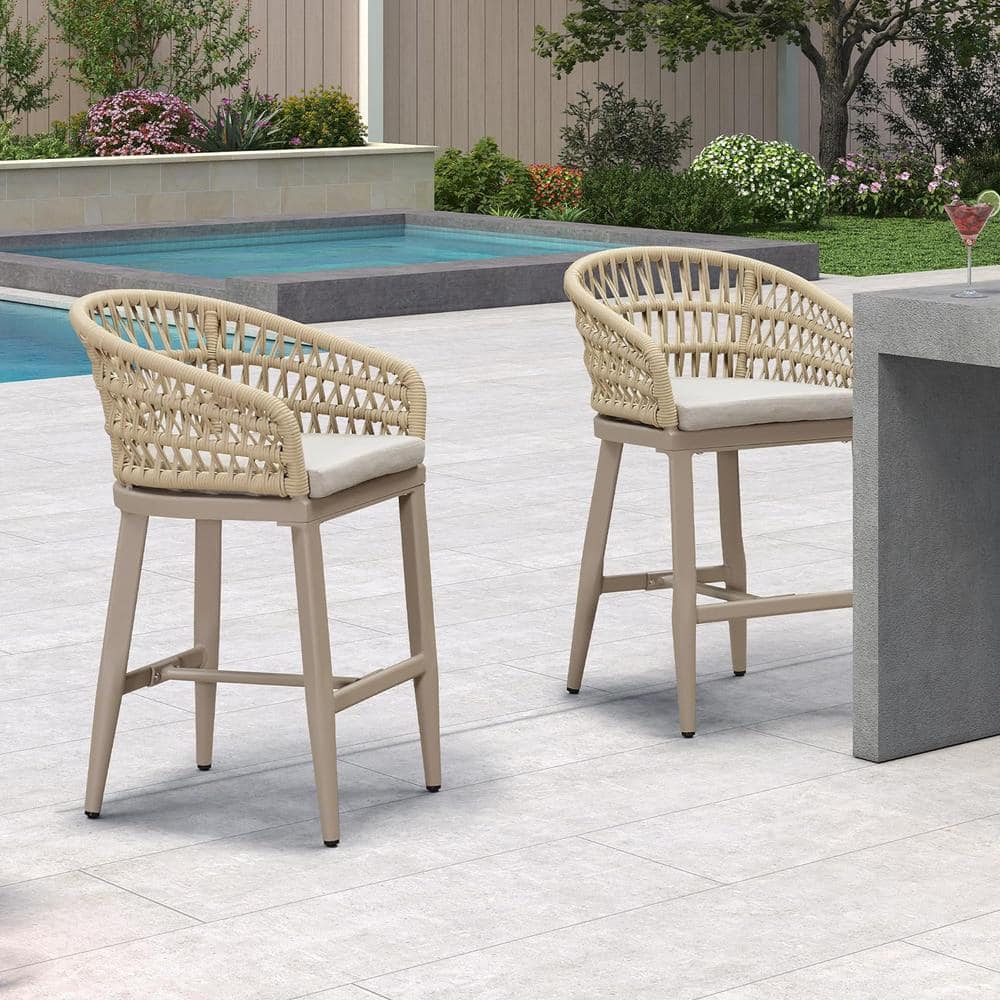 PURPLE LEAF Modern Aluminum Rattan Counter Height Outdoor Bar Stool ...