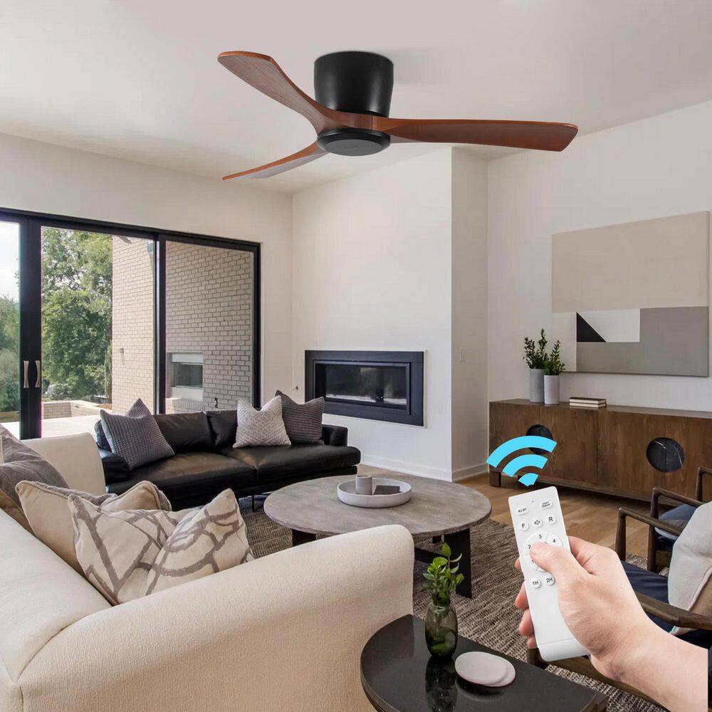 Jushua 42 in. Flush Mount Ceiling Fan No Light with Remote Control ...