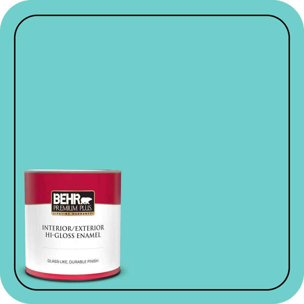BEHR PREMIUM PLUS 1 qt. #P450-4 Hidden Sea Glass Hi-Gloss Enamel ...