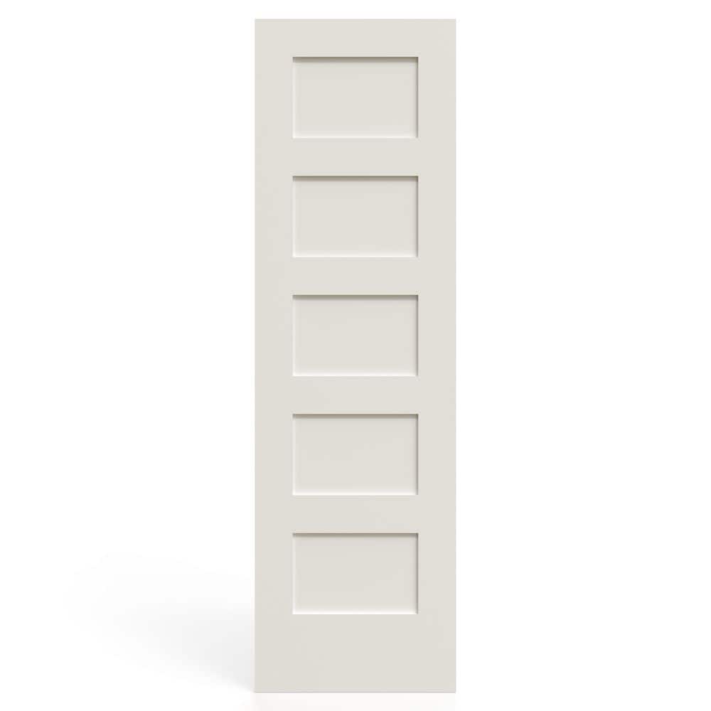 JELD-WEN 24 in. x 80 in. 5-Panel Solid Core White Shaker Primed Smooth ...