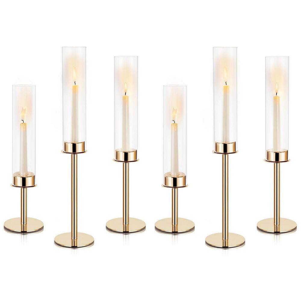 Cubilan Gold Metal Candle Tray 2-Pack Glass Taper Tall Candle Holders ...