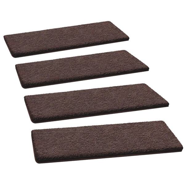 PURE ERA Plush Dark Brown 8 in. x 30 in. x 1 in. Carpet Stair Tread ...