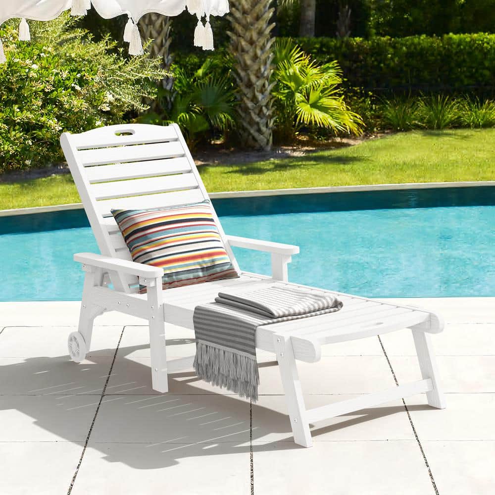 LUE BONA Hampton White Patio Plastic Outdoor Chaise Lounge Chair with ...