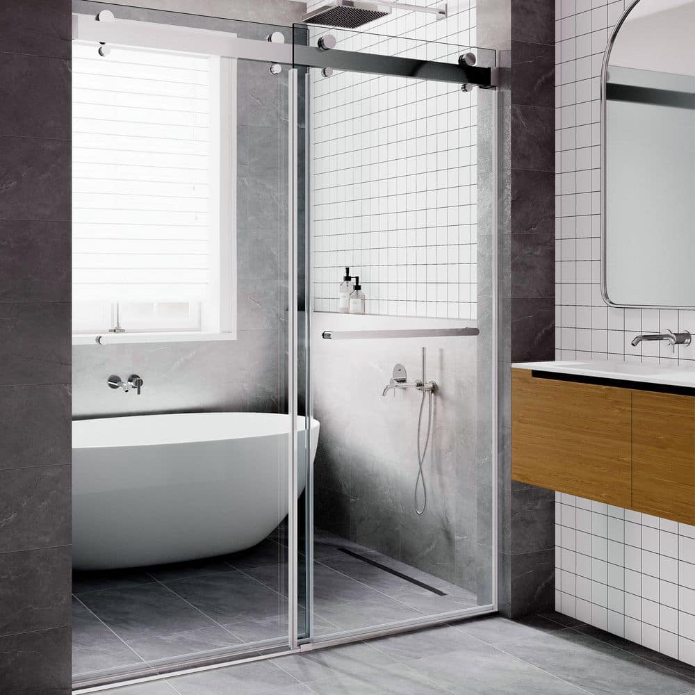GLASSIC SP Series 56-60 in. W x 77 in. H Frameless Double Sliding Glass ...