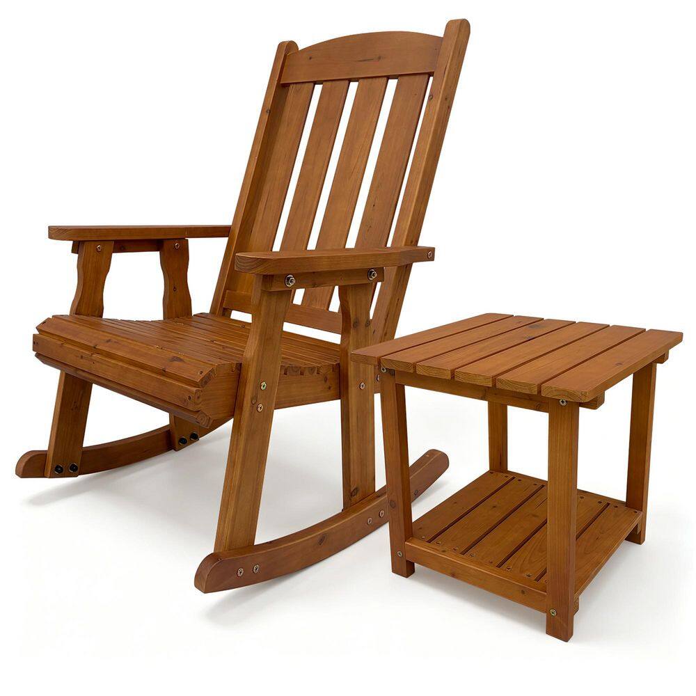 Innovaze 2-Piece Wood Outdoor Rocking Chair Set with 2 Tier Side Table ...