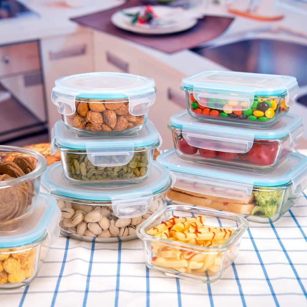 Wudkey Clear Glass Food Storage Container with Lids (9-Pack), Glass ...