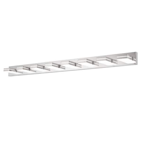 PUDO 63in. Modern Minimalist Chrome 8-Light Vanity LED Light with ...