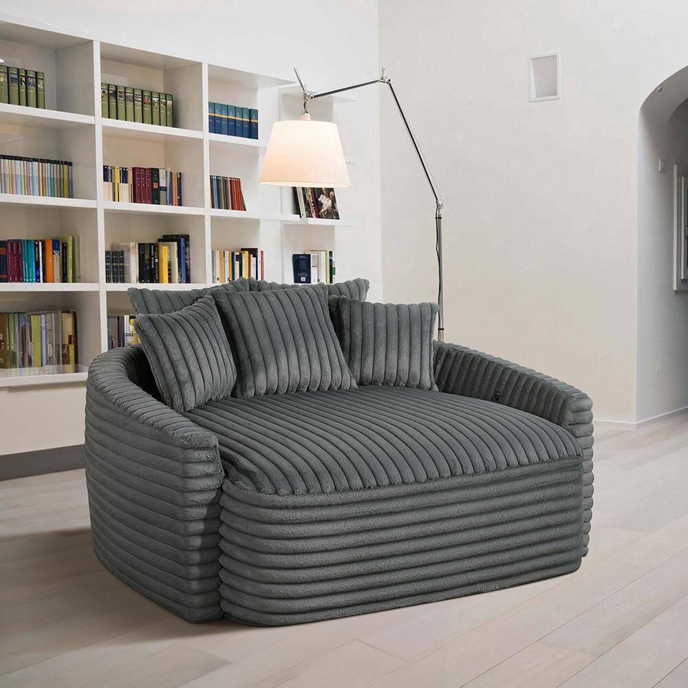 Lazzara Edelweiss Dark Gray Corduroy Upholstery Oversized Chaise Lounge ...