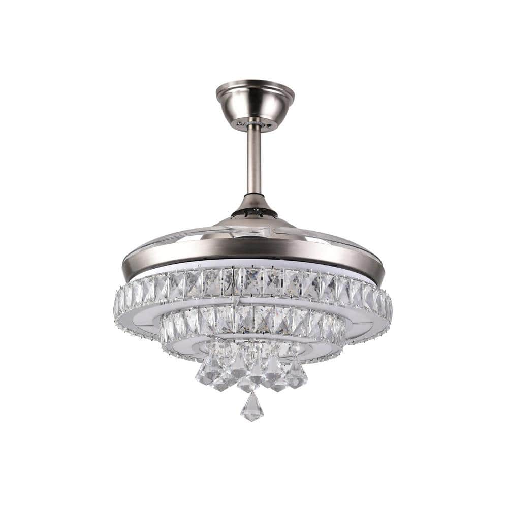 Jushua 20 in. Indoor White Luxury Crystal Chandelier and Ceiling Fan ...