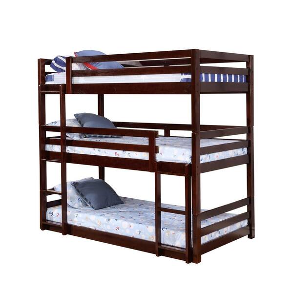 HomeRoots Amelia Espresso Solid Wood Twin Triple Bunk Bed 373822