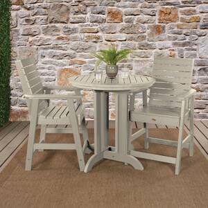 Highwood Weatherly Coastal Teak 3-Piece Recycled Plastic Round Outdoor ...