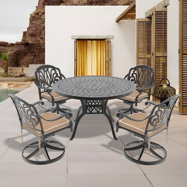 Willit Elizabeth 5-Piece Cast Aluminum Patio Outdoor Dining Set with ...