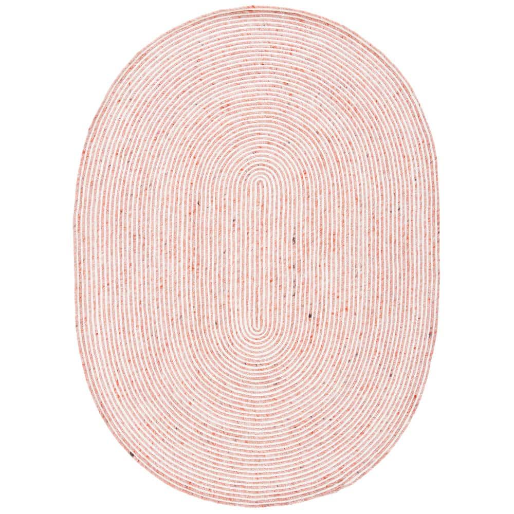 SAFAVIEH Braided Red Ivory 6 ft. x 9 ft. Abstract Striped Oval Area Rug ...