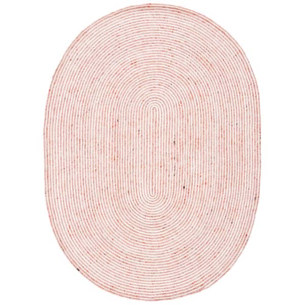 SAFAVIEH Braided Red Ivory 6 ft. x 9 ft. Abstract Striped Oval Area Rug ...
