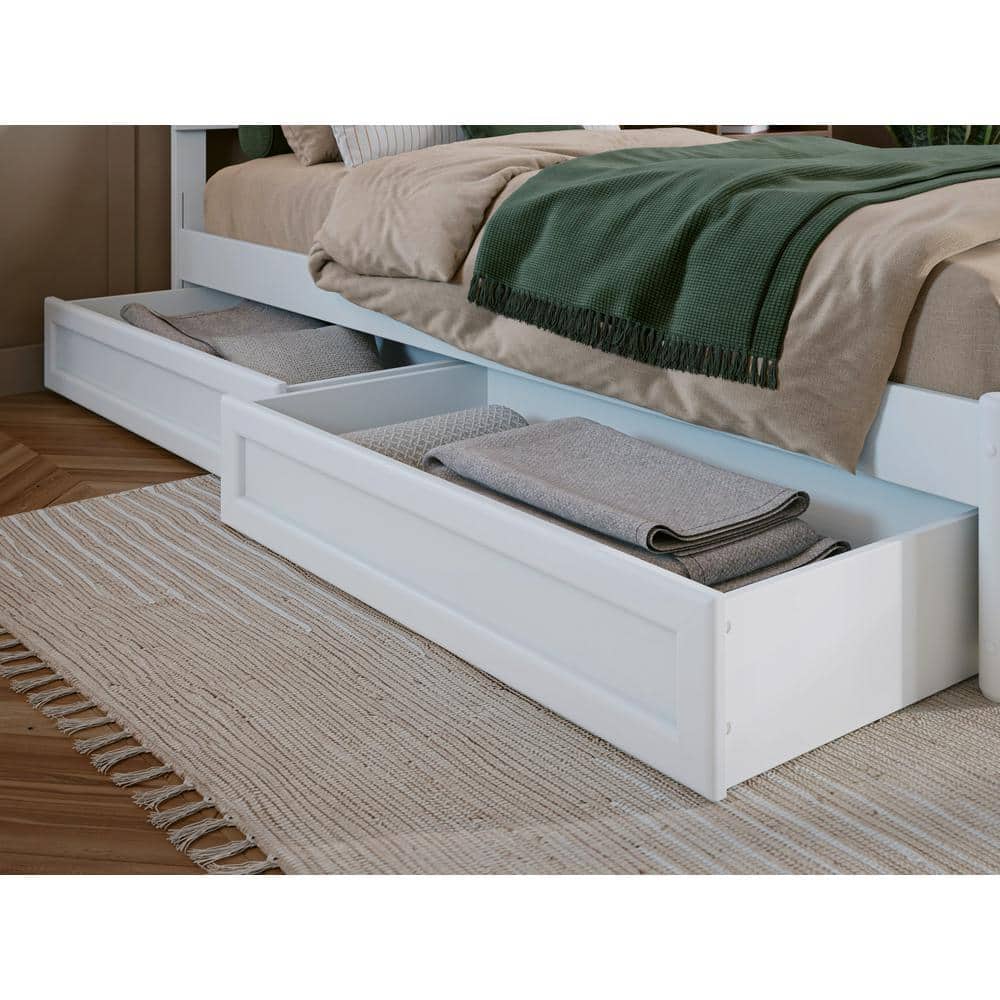AFI White Mid-Century Modern Solid Wood Twin-Full Under Bed Storage ...