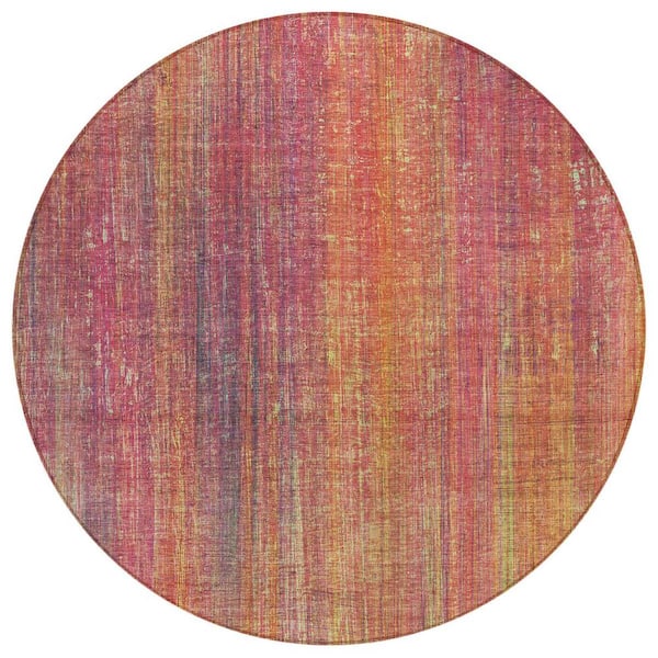 HomeRoots Red and Orange 8 ft. Round Woven Striped Round Indoor/Outdoor ...