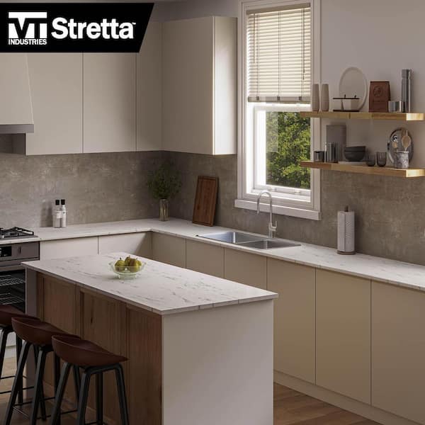 STRETTA 6 ft. White Laminate Countertop Kit with Full-Thickness Square ...