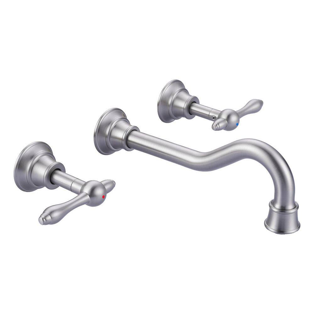 VEVETTA Double Handle Wall Mounted Bathroom Faucet in Brushed Nickel VE ...